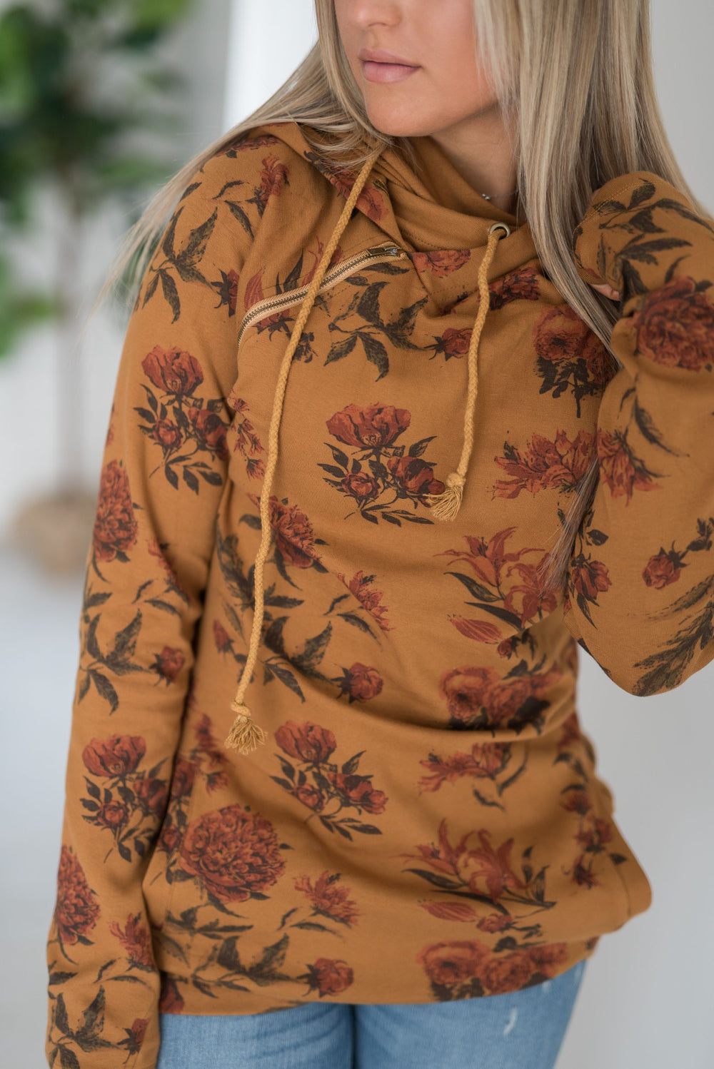 Ampersand Avenue Doublehood Sweatshirt Mustard Vintage Floral
