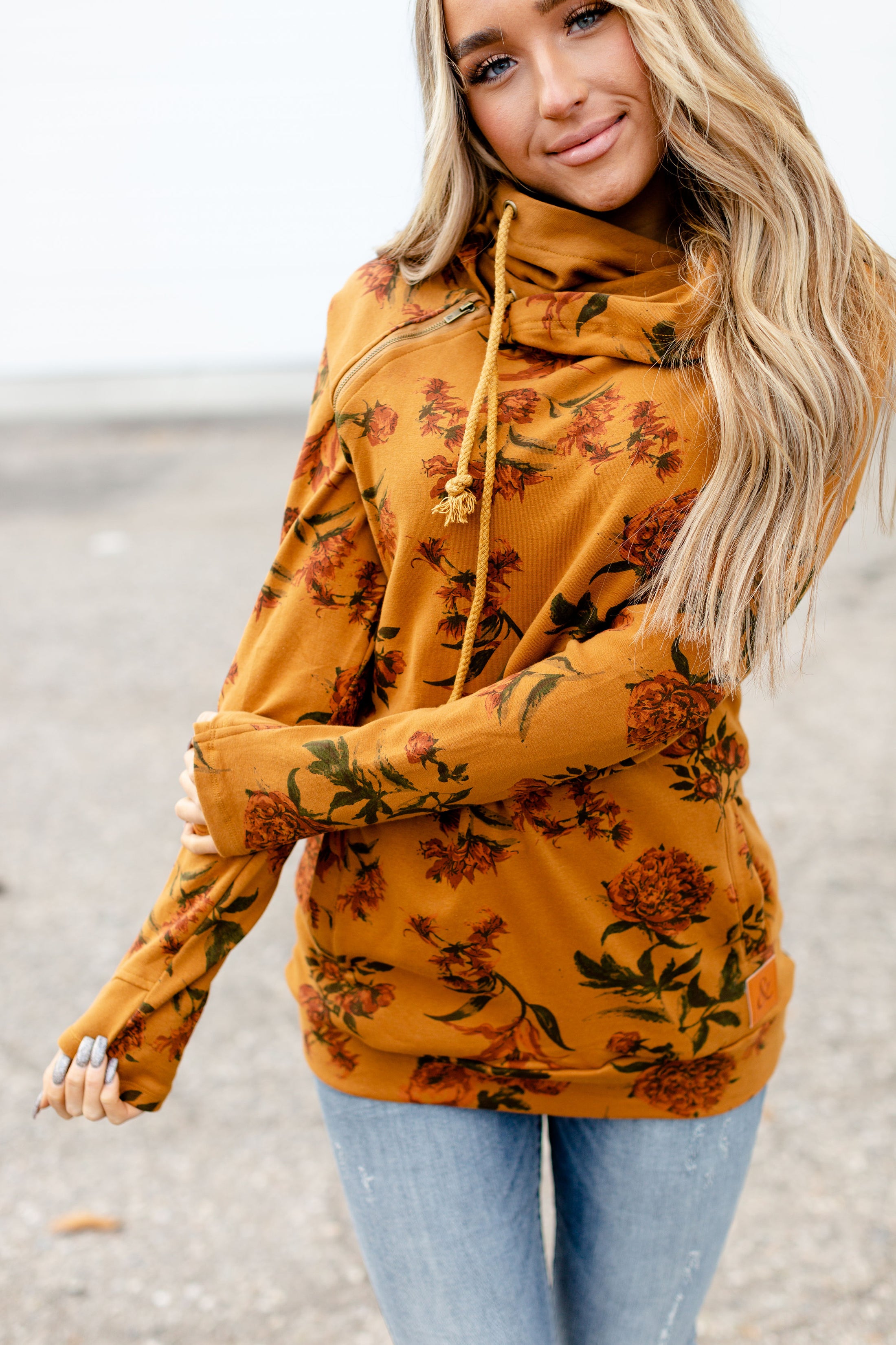Ampersand Avenue Doublehood Sweatshirt Mustard Vintage Floral